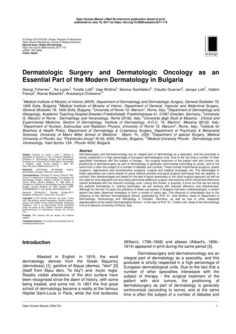 Pdf Dermatologic Surgery And Dermatologic Oncology As An Essential Part Of The Modern