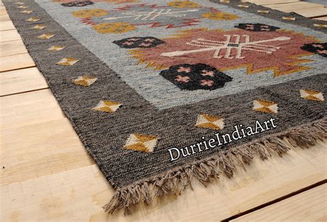 Handwoven Wool Jute Kilim Rug Wool Jute Rug Kilim Jute Rug Flatweave