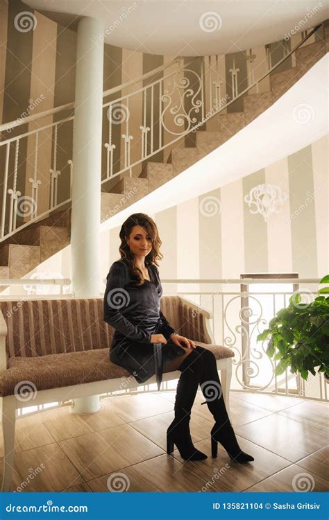 Beautiful Girl Inside Hotel Girl In Blue Dress With Beautiful