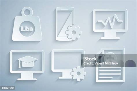 Set Monitor Dan Perlengkapan Komputer Monitor Dengan Kardiogram Topi