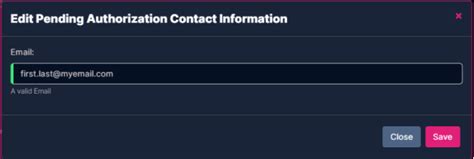 Pending Authorization Contact Information