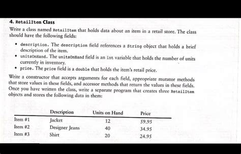 solved 4 retailitem class write a class named retailitem