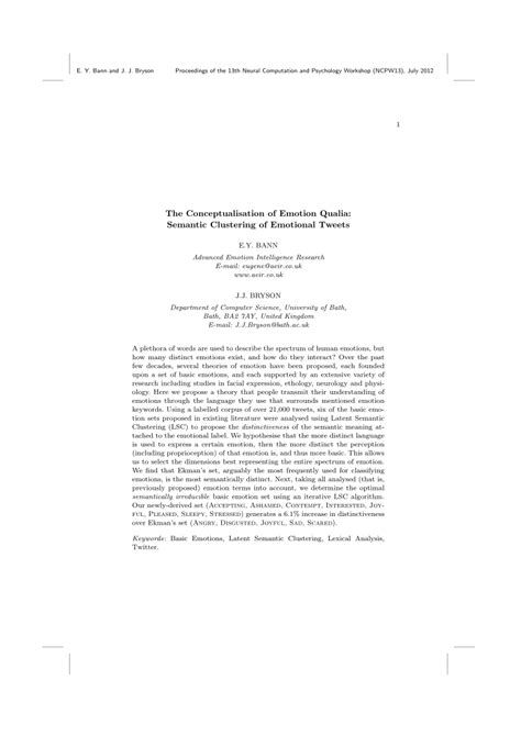 Pdf The Conceptualisation Of Emotion Qualia Semantic Clustering Of