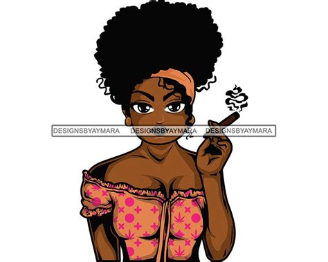 Afro Woman Smoking Weed Blunt Cigarette Joint Pot Grass Etsy