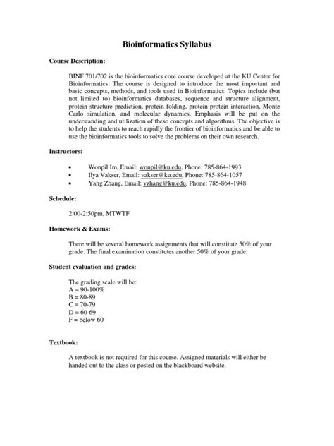 Bioinformatics Syllabus Course Description Download Free Pdf