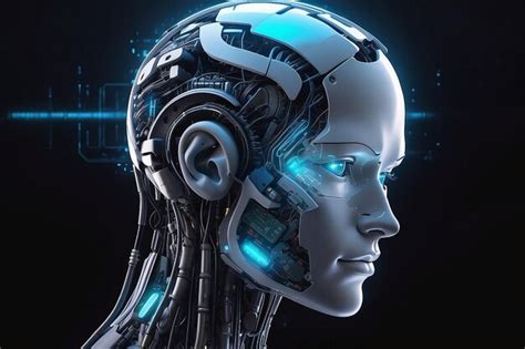 Cyborg head using artificial intelligence to create digital interface 3d rendering | Premium AI ...