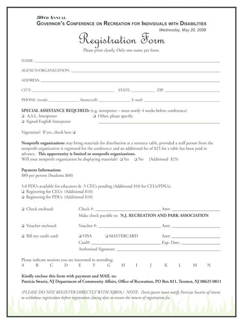 Fillable Online Registration Form For Governors Conference On