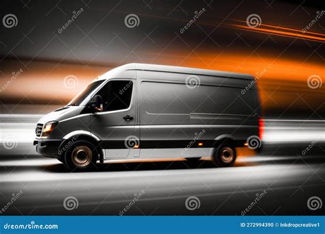 A Delivery Van With Glowing Lights And Fast Motion Blur Generative Ai