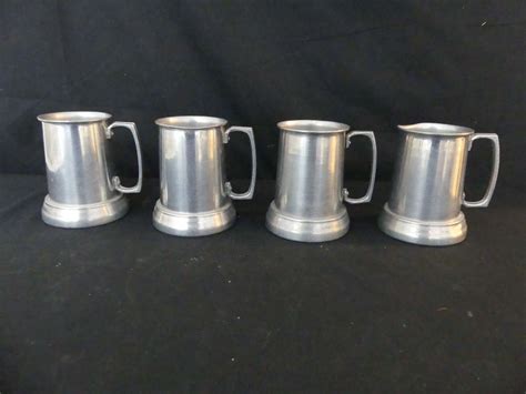 Lot 71 Vintage Pewter Aluminum Tavern Mugs Set Of 4 Hidden