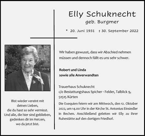 Traueranzeigen Von Elly Schuknecht Trauer In Nrwde
