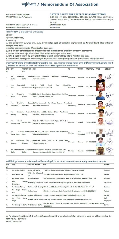 Memorandum Of Association Gayatri Apex Aura Welfare Association