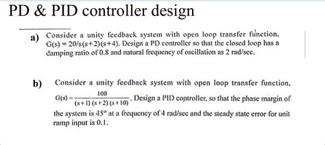 Solved Pd Pid Controller Design Consider A Unity Feedback Chegg