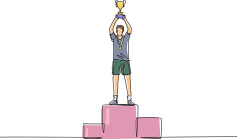 Continuous One Line Drawing Male Athlete Wearing Sports Jersey Lifting