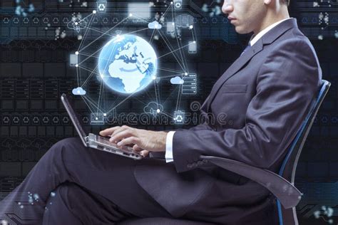 The Businessman Working With Laptop In Cloud Computing Concept Stock Image Image Of