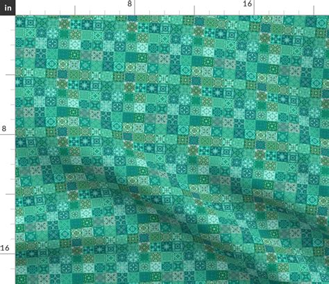 Tile Work 3 Green Small Fabric Spoonflower
