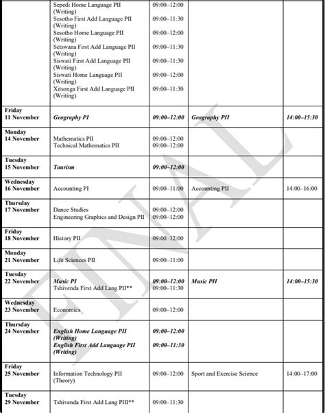 Education Gov Za The IEB Final Matric Exam Timetable For Edukamer