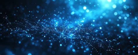 Abstract Blue Digital Network Background Glowing Particles Connections Copy Space Text Stock