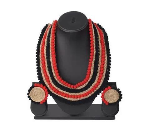 Red Beige And Black Gm Handmade Boho Design Jute Necklace Set At Set In Cuttack