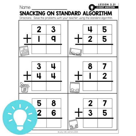 Lucky To Learn Math Lesson 321 Standard Algorithm Addition Mini Lesson Snacking On