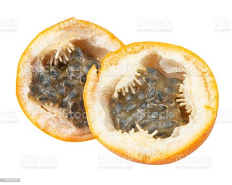 Granadilla Whole Yellow Passion Fruit And Half Isolated On White