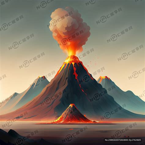 Ai创作图三个大小不一样的火山 昵图网