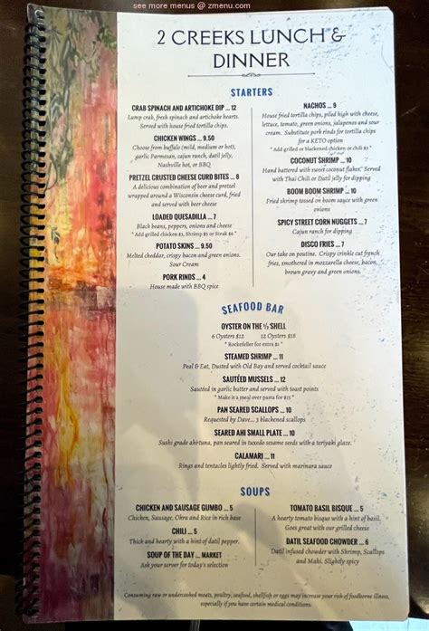 Online Menu Of 2 Creeks Bar And Grill Restaurant St Augustine Florida