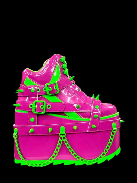 Qozmo Bndg Spike Hot Pink Green Nel Scarpe Goth Vestiti