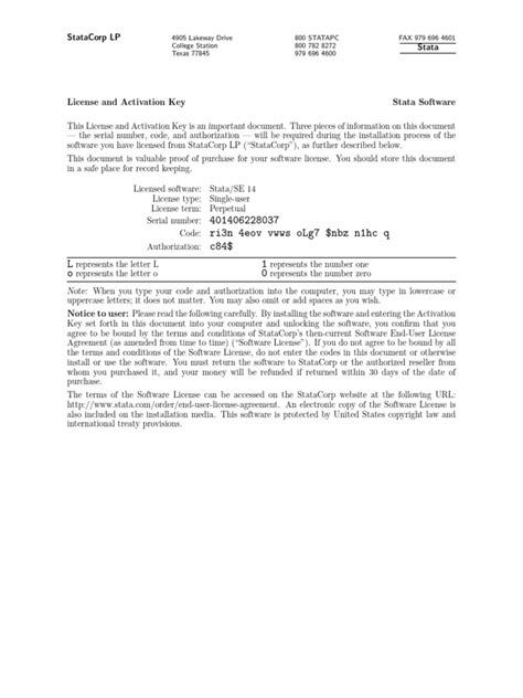 License And Activation Keys 31 For Stata 14 22 Pdf License Software