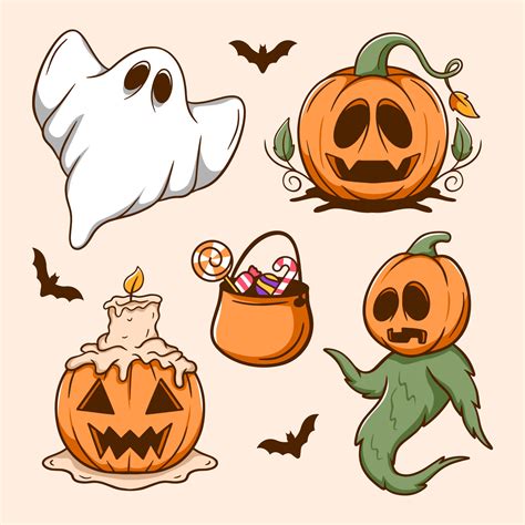 Set Of Hand Drawn Cute Halloween Elements Vector Illustration 10820005 Vector Art At Vecteezy
