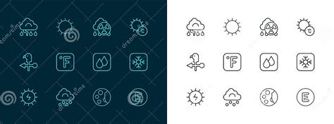 Set Line Sun Hail Cloud Water Drop Moon Phases Fahrenheit Acid