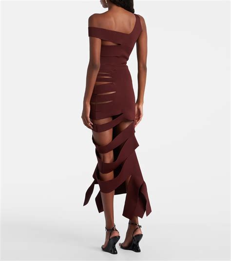 Asymmetric Cut Out Midi Dress In Burgundy Mugler Mytheresa