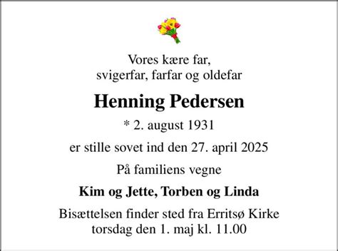 Henning Pedersen Dødsannoncer I Danmark