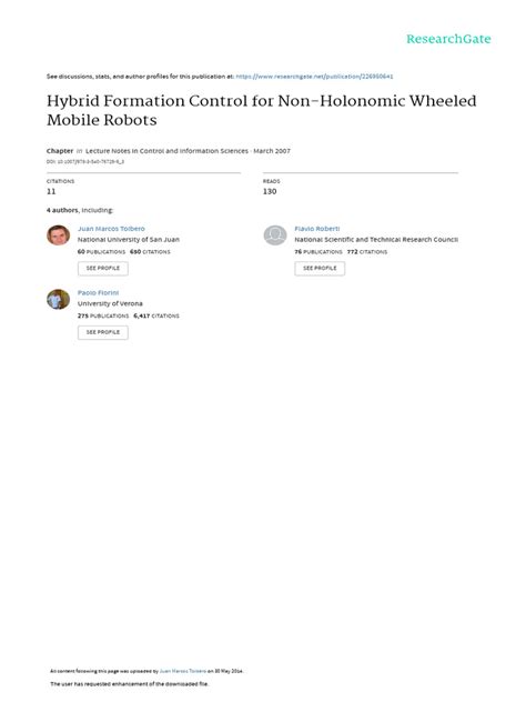Hybrid Formation Control For Non Holonomic Wheeled Pdf Kinematics Control Theory