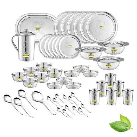 Urban Chef Dinner Set Steel 51 Pcs Kitchen Set For Home Stainless Steel Dinner Set Steel