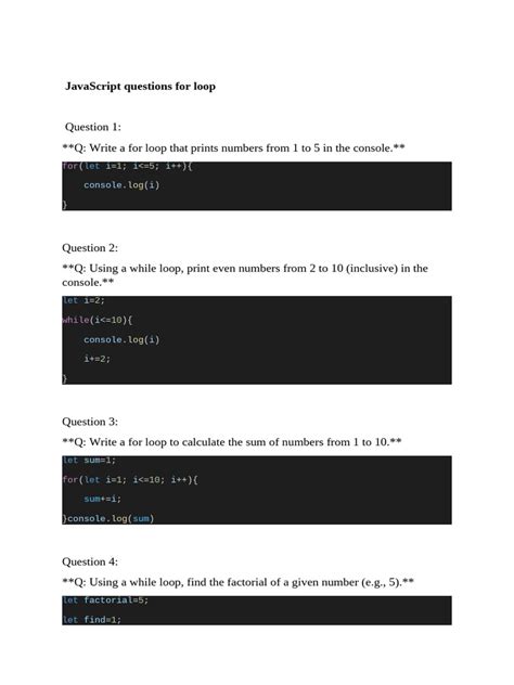 Javascript Questions For Loop Pdf Computer Programming Software Engineering