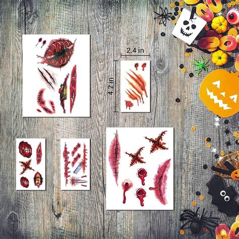 Zombie Halloween Makeup Kit 11 Sheets 67 Scars Tattoos Fake Blood