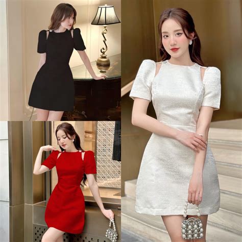 Đầm Dự Tiệc Cổ Tròn Tafta Vân đá Kèm Tag đá Sang Trọng Shopee Việt Nam