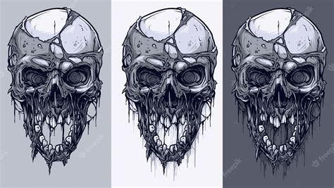 Premium Vector Detailed Graphic Black And White Human Skulls Set