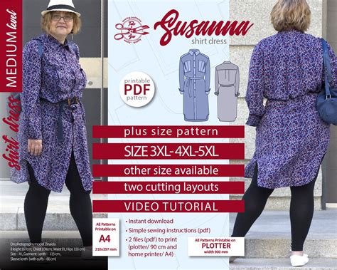 Shirt Dress Pattern Pdf Sewing Pattern Plus Size Pattern 3xl 4xl 5xl