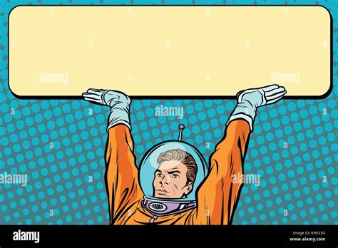 Astronaut Holding A Banner Poster Pop Art Retro Vector Illustrator