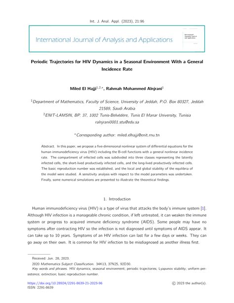 Pdf Periodic Trajectories For Hiv Dynamics In A Seasonal Environment With A General Incidence Rate