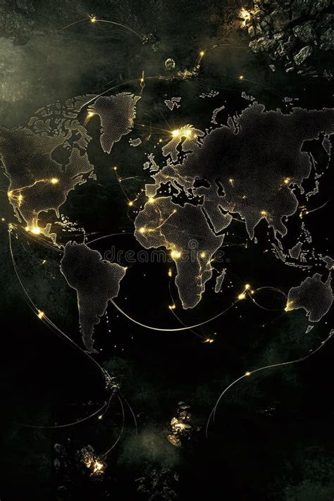 An Abstract 3d World Map With Interconnected Nodes And Glowing Gis Network Lines Stock