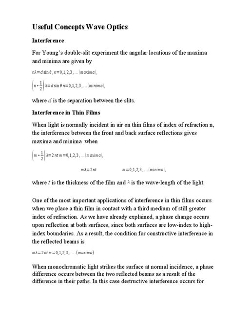 Useful Concepts Wave Optics Pdf Diffraction Angular Resolution