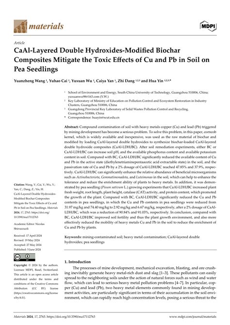 Pdf Caal Layered Double Hydroxides Modified Biochar Composites Mitigate The Toxic Effects Of
