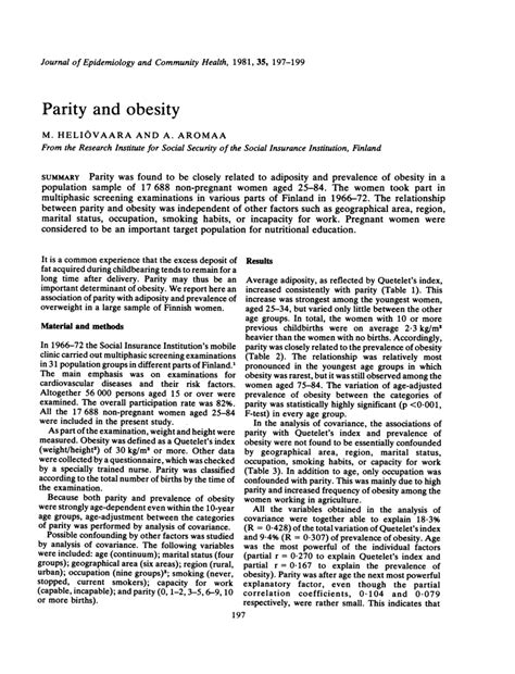 Pdf Parity And Obesity