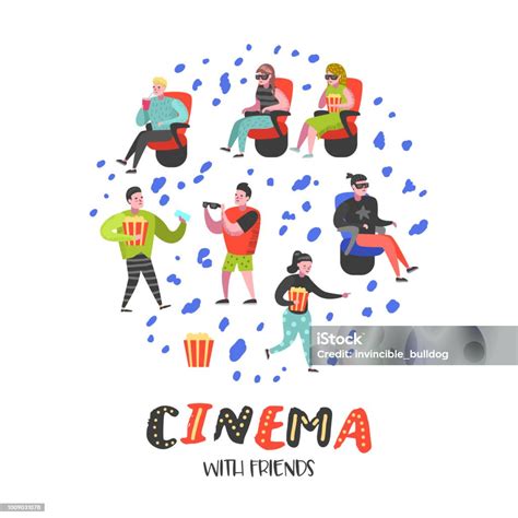 팝콘과 소 다 영화관에서 영화를 보고 있는 만화 사람 남자 고 여자 캐릭터 3d 안경에서 벡터 일러스트 레이 션 Premiere