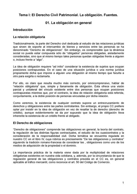 Tema 1 Civil Apuntes 1 Tema I El Derecho Civil Patrimonial La