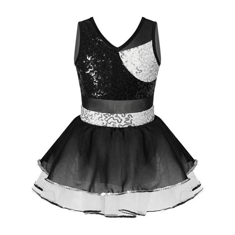 Yeahdor Girls V Neck Sequin Ballet Dance Dress Shiny Glitters Tutu
