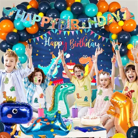 Blue Dinosaur Birthday Party Supplies Include Balloons Customized