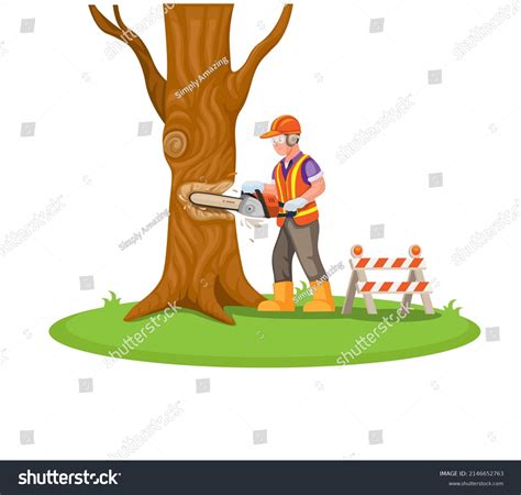 Construction Worker Cut Tree Chainsaw Tree Stock Vector Royalty Free 2146652763 Shutterstock